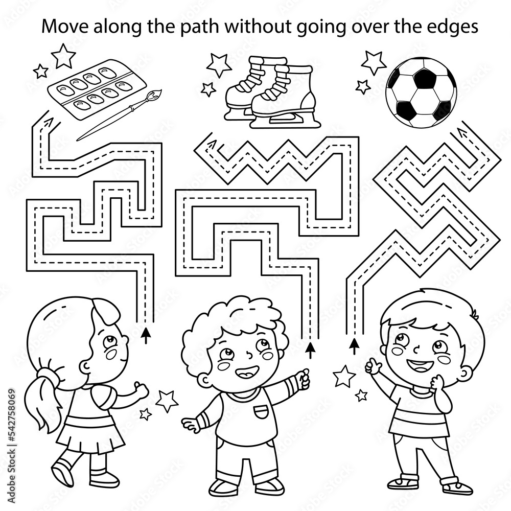 Handwriting practice sheet. Simple educational game or maze. Coloring ...