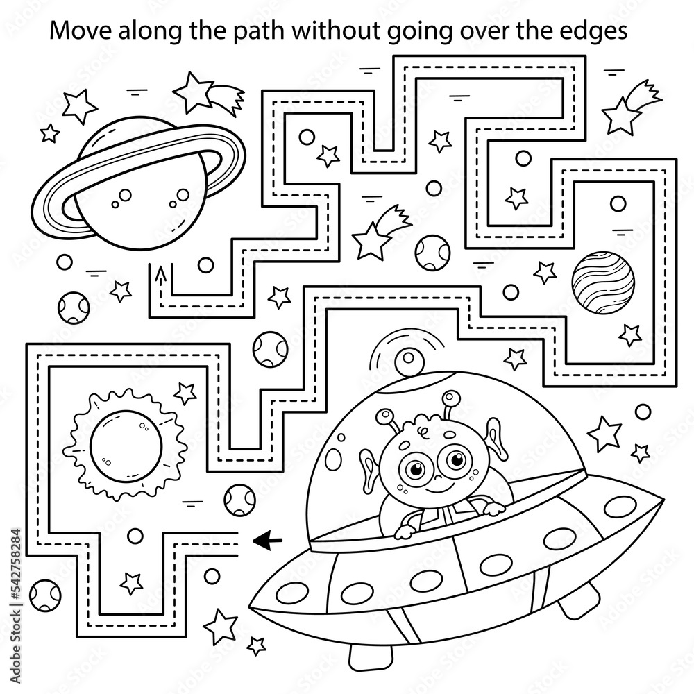 Handwriting practice sheet. Simple educational game or maze. Coloring ...