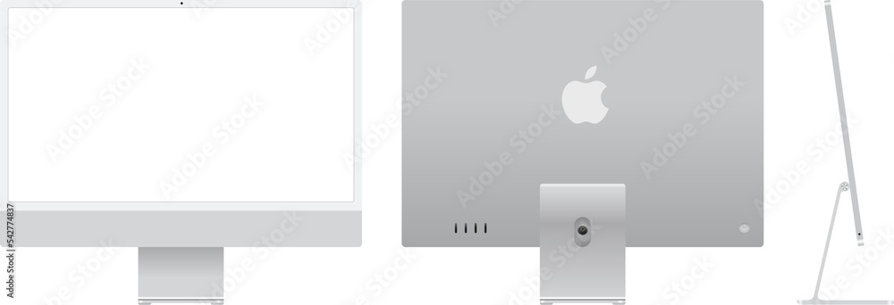 Realistic mockups of the new iMac 24 in silver on transparent ...