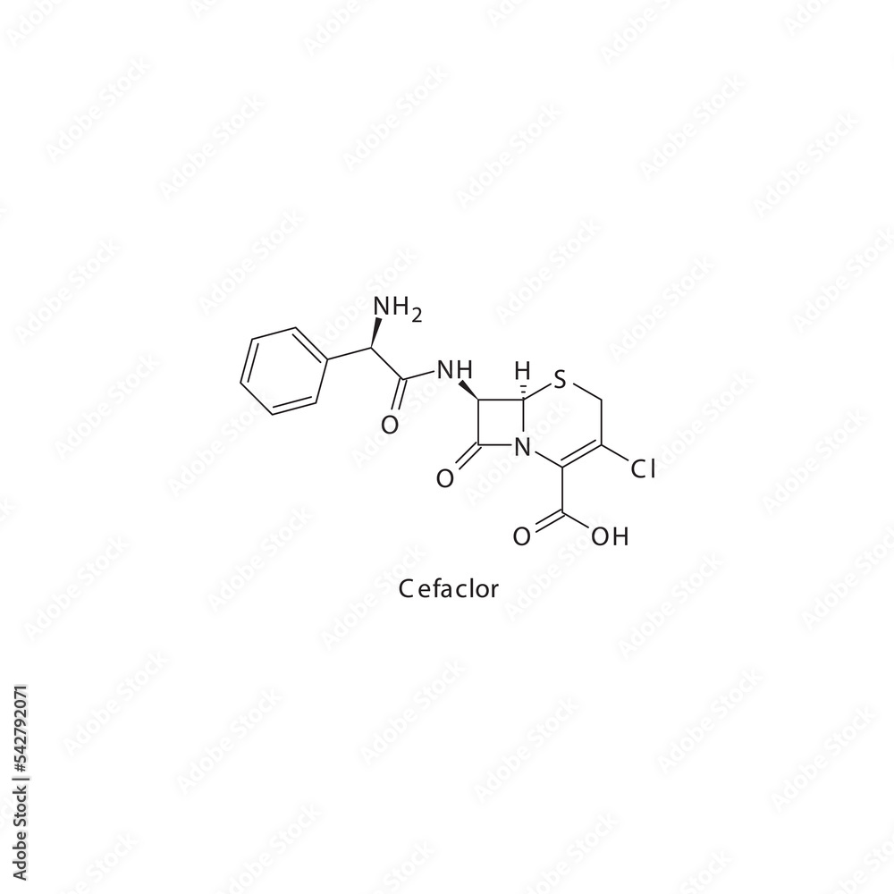 Cefaclor flat skeletal molecular structure 2nd generation Cephalosporin ...