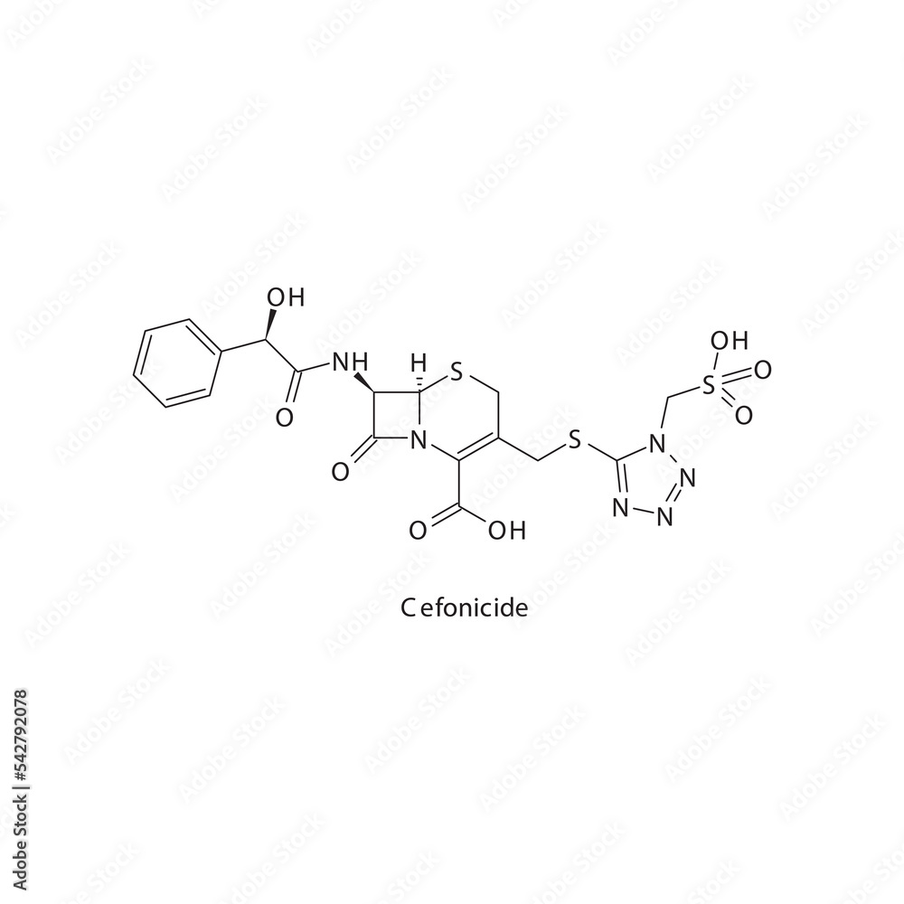 Cefonicide flat skeletal molecular structure 2nd generation ...