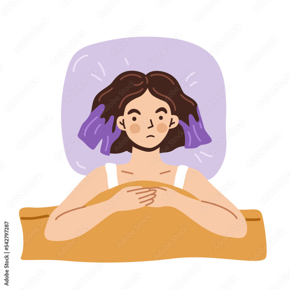 Young woman suffering from insomnia, sleeping disorder. Sleepless girl ...