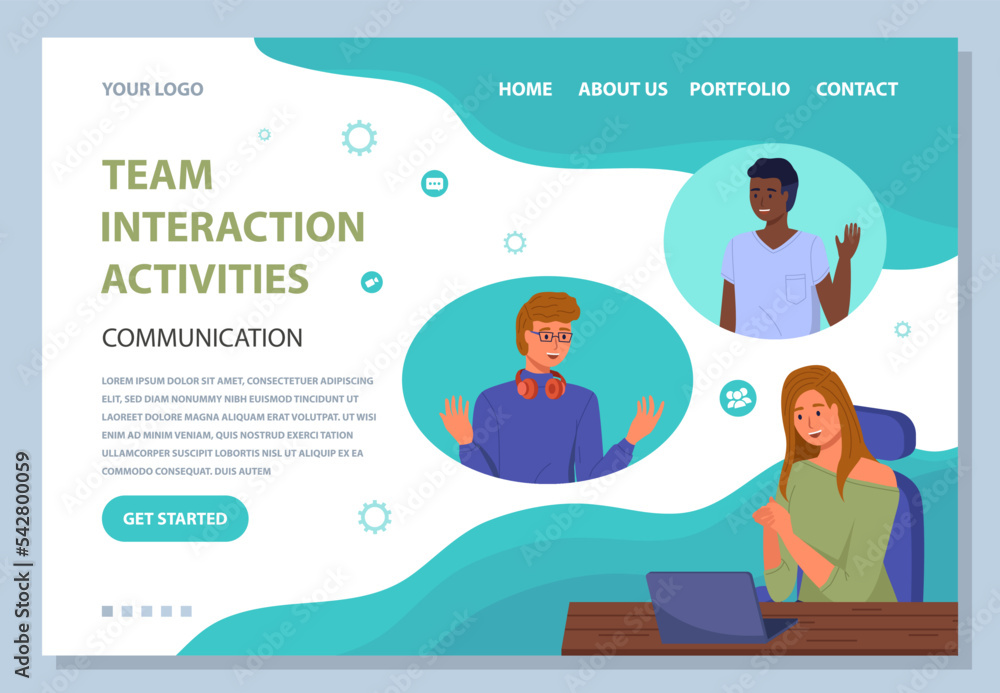 Vetor Team interaction activities landing page template, personal ...