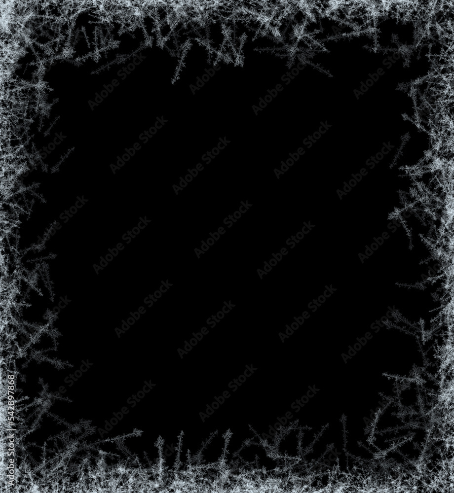 A frame of a frosty pattern on a black background. A frame with an ...