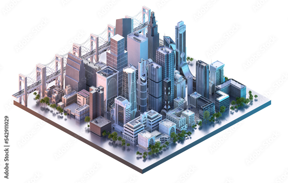 Modern isometric city plan, 3d location map: living houses, offices ...