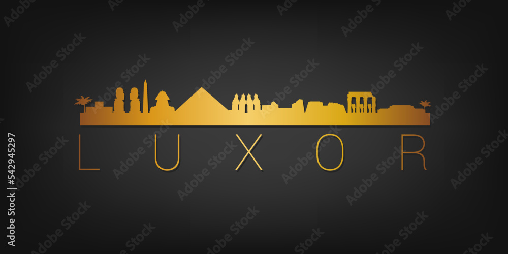 Luxor City, Egypt Gold Skyline City Silhouette Vector. Golden Design ...