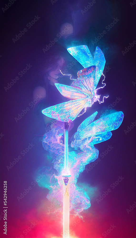 Glowing smoke butterfly sword illustration Stock Illustration | Adobe Stock