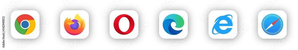 Mozilla Firefox, Microsoft Edge, Google Chrome, Opera, Safari, Internet Explore - popular ...