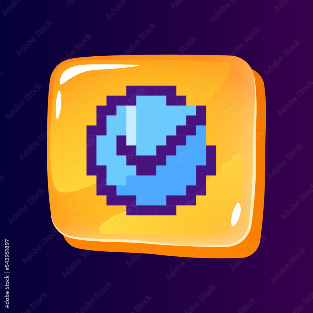 Tick in circle glossy ui button with pixelated color icon. Vote ...