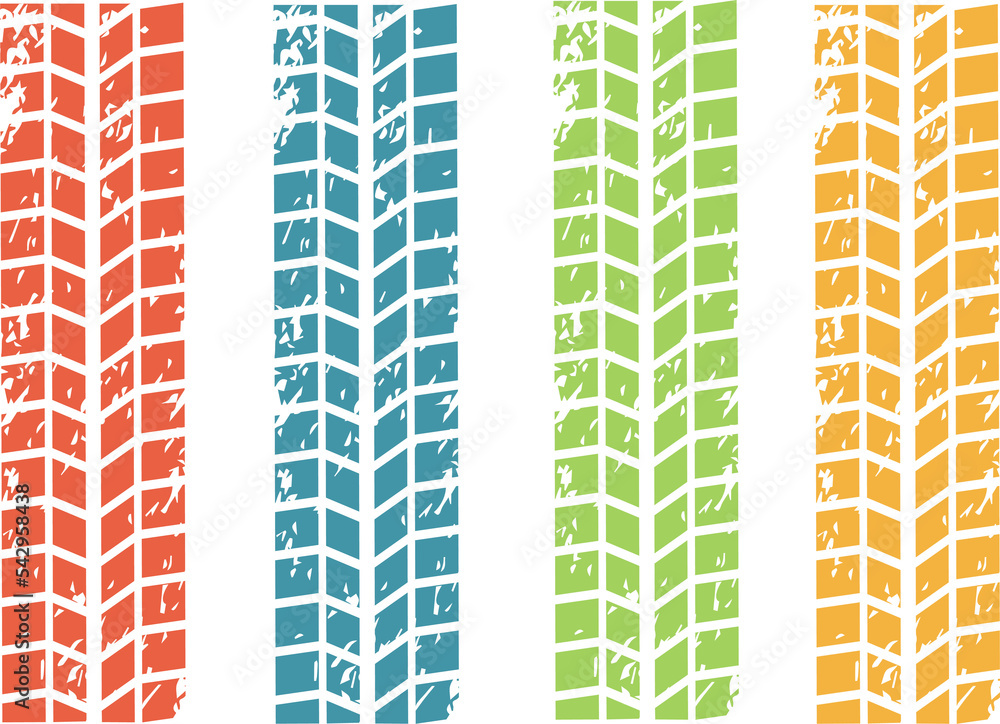 Collection textures of tire tracks with separate grunge texture, tire ...