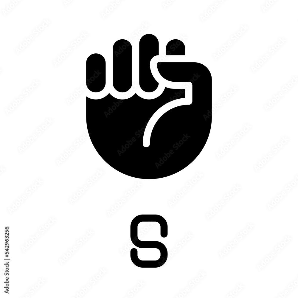 Letter S in American sign language black glyph icon. Fist gesture ...