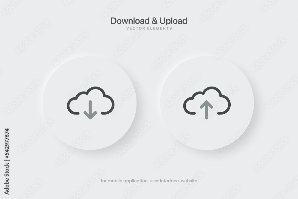 3D black download upload button icon. Upload icon. Down arrow bottom ...
