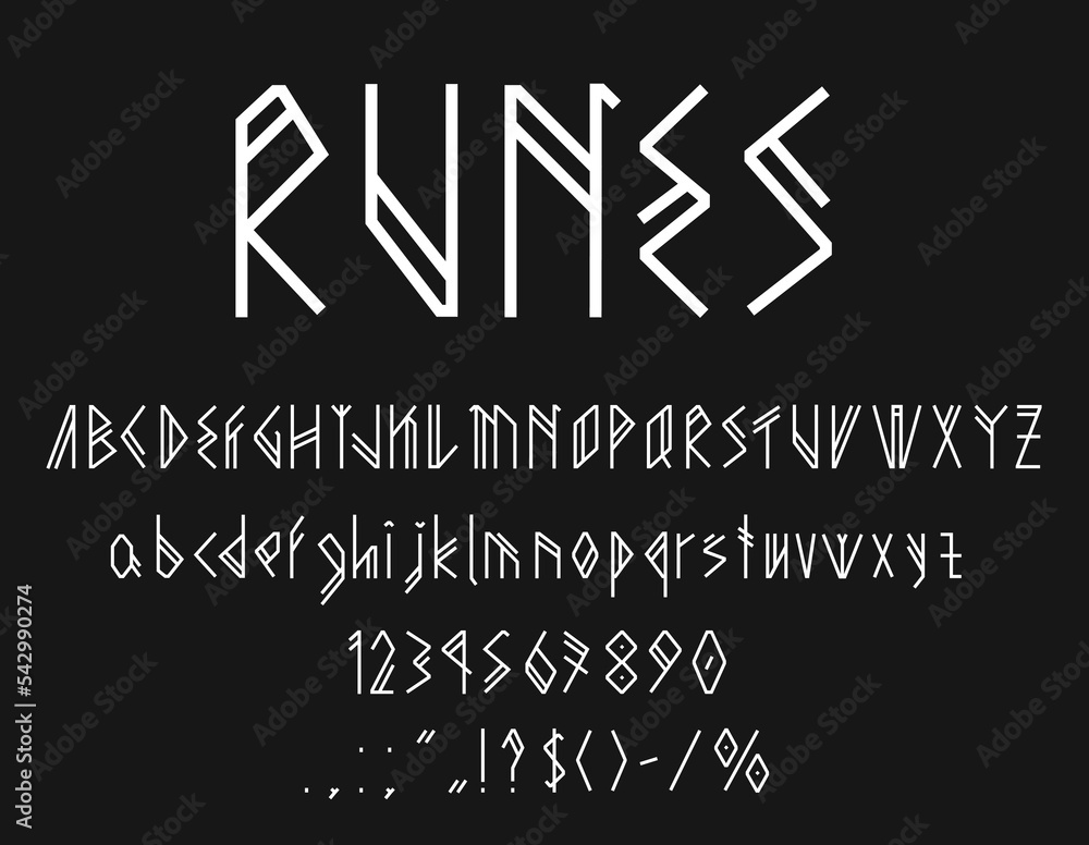 Viking runes font, scandinavian type or typeface alphabet, vector ...