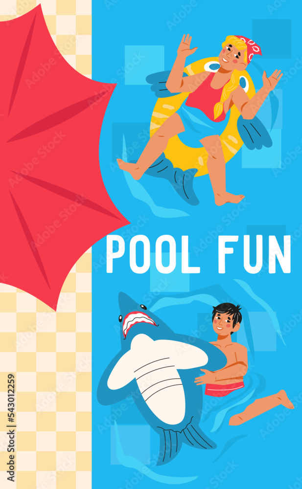 Swimming and pool party for kids, advertising banner design, flat ...