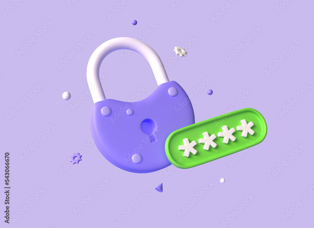 3d lock and password in cartoon style. the concept of security or ...