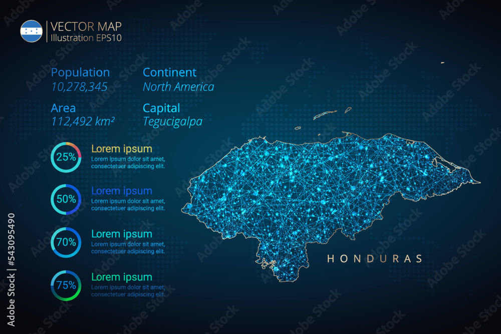 Honduras map infographics vector template with abstract geometric mesh ...