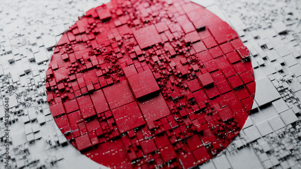 Ilustración de Stock Flag of Japan rendered in a Futuristic 3D style ...