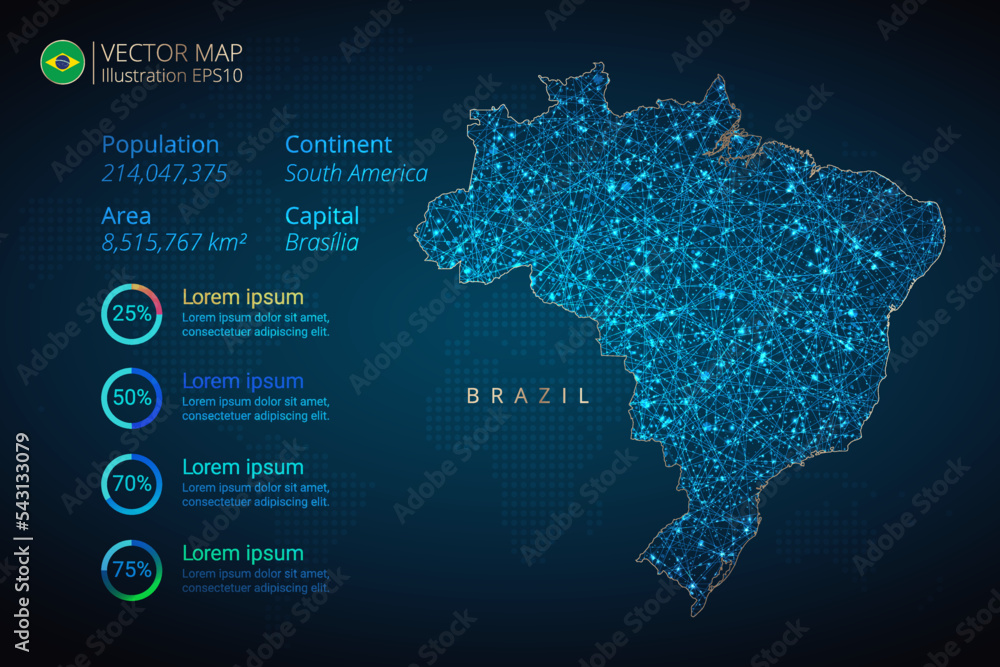 Brazil map infographics vector template with abstract geometric mesh ...
