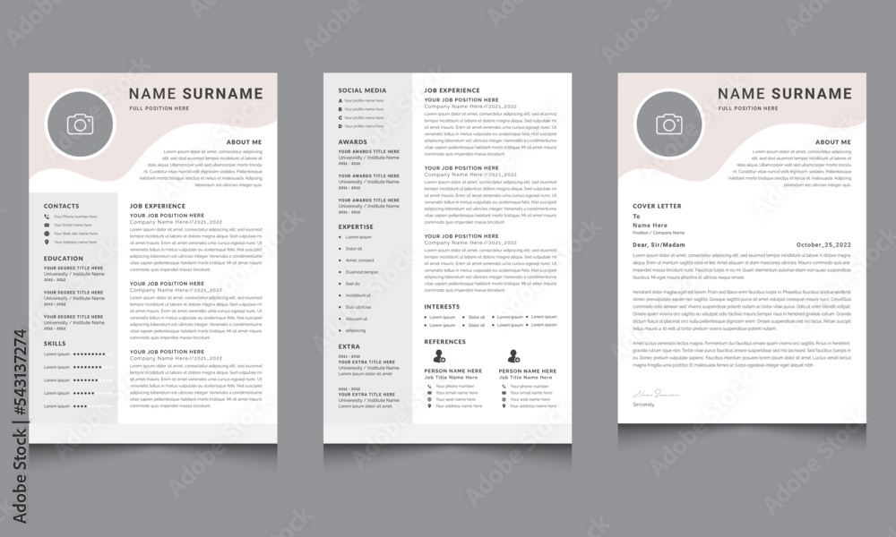 Resume Template, Clean Modern CV and Cover Letter Layout Vector ...