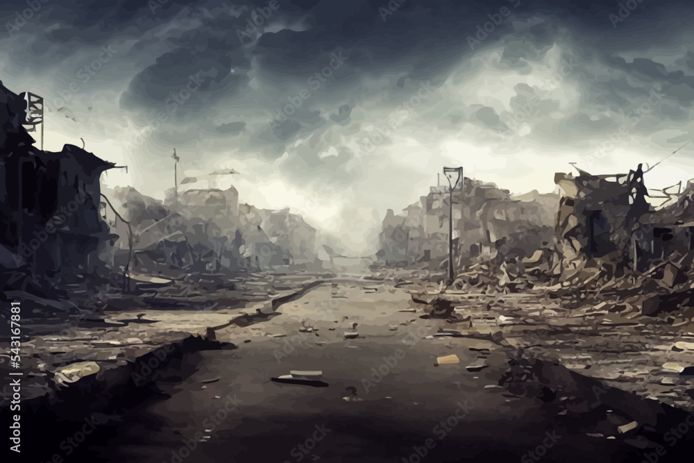 ruined abandoned city after war battle attack Stock Vector | Adobe Stock