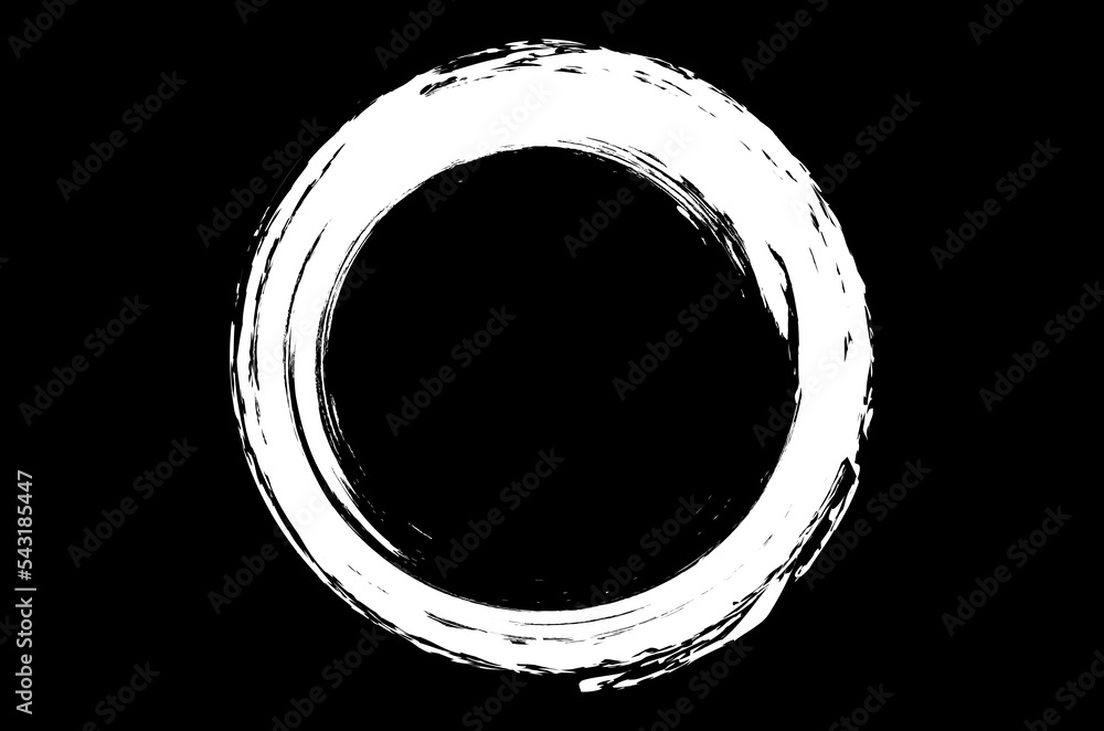 White circle brush stroke vector isolated on black background. White ...