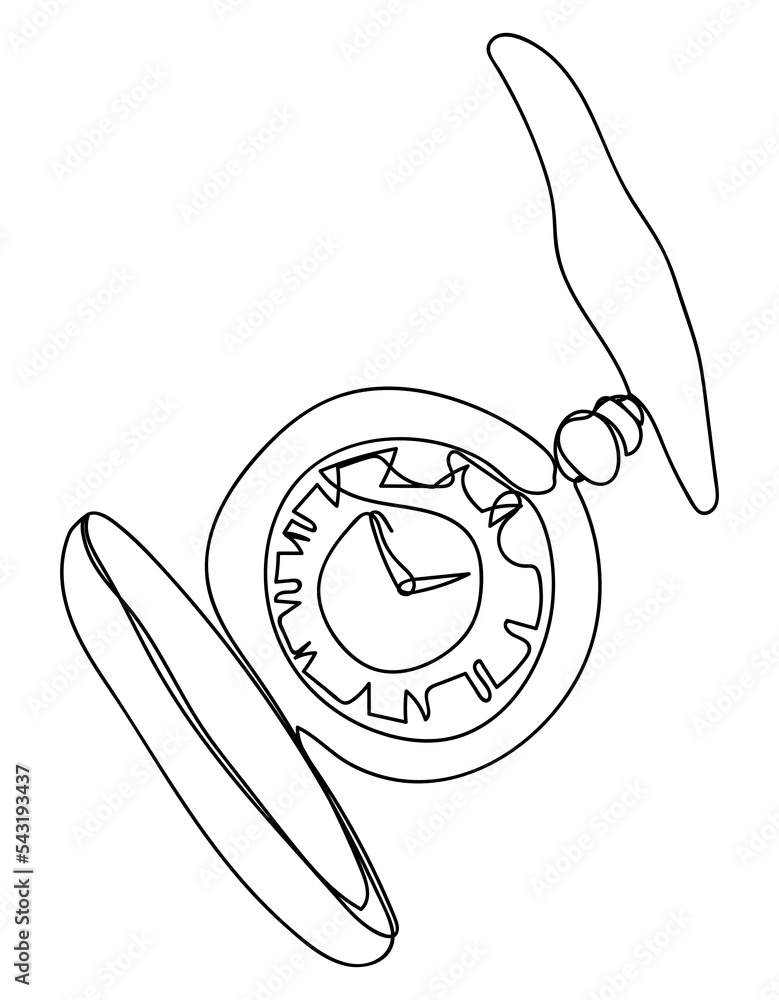 Continuous line, Vintage pocket watch. Drawing of set Time. (Vector ...