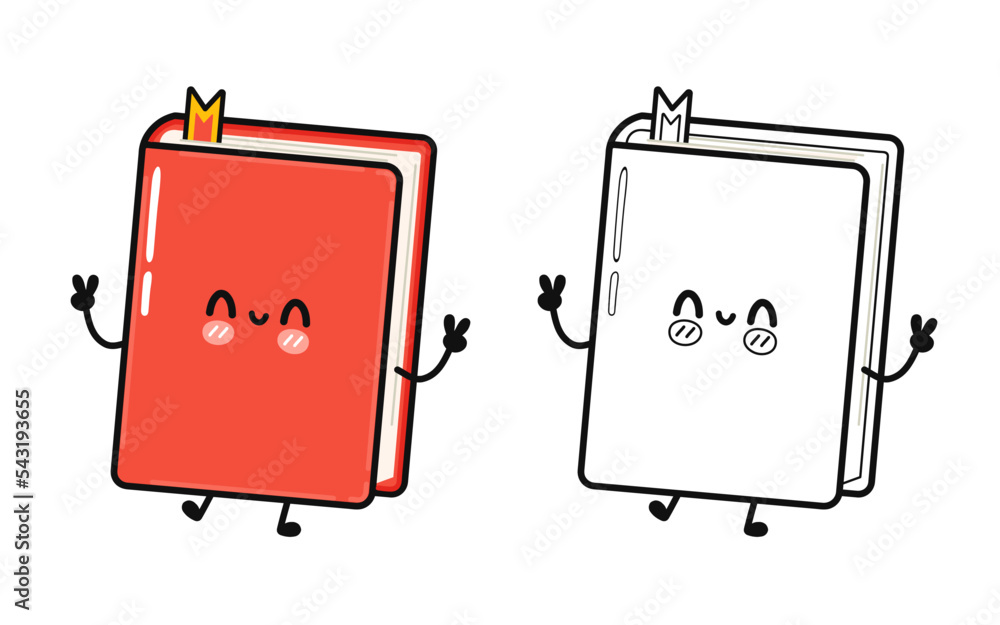 Vector de Stock Funny cute happy book characters bundle set. Vector ...