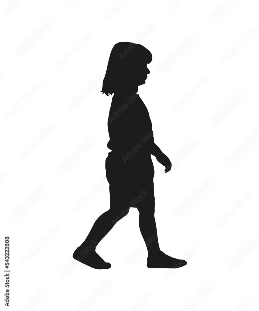 Little girl walking side view silhouette vector illustration Stock ...