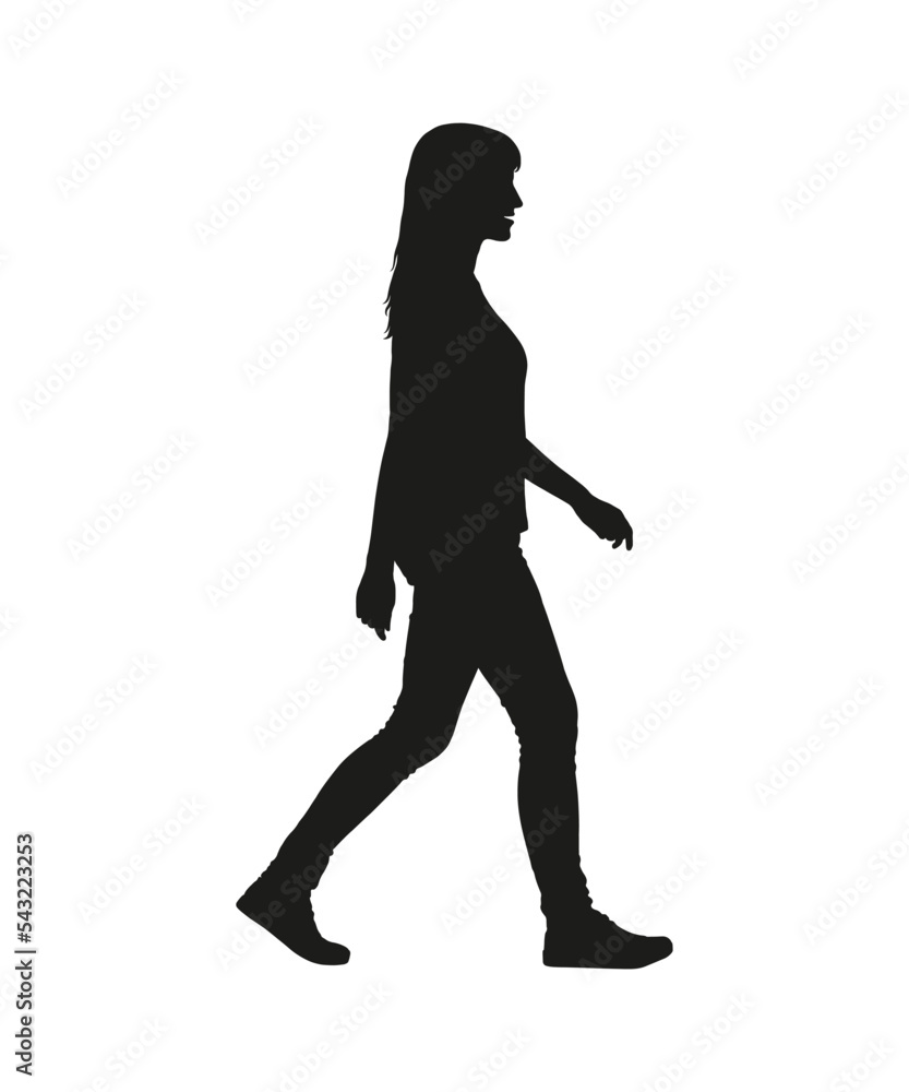 Silhouette of young woman walking side view vector illustration. Stock ...