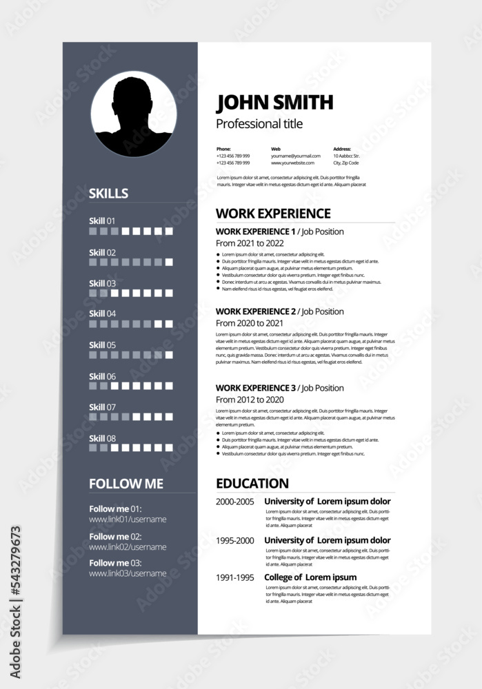 Resume design template minimalist cv. Business layout vector for job ...