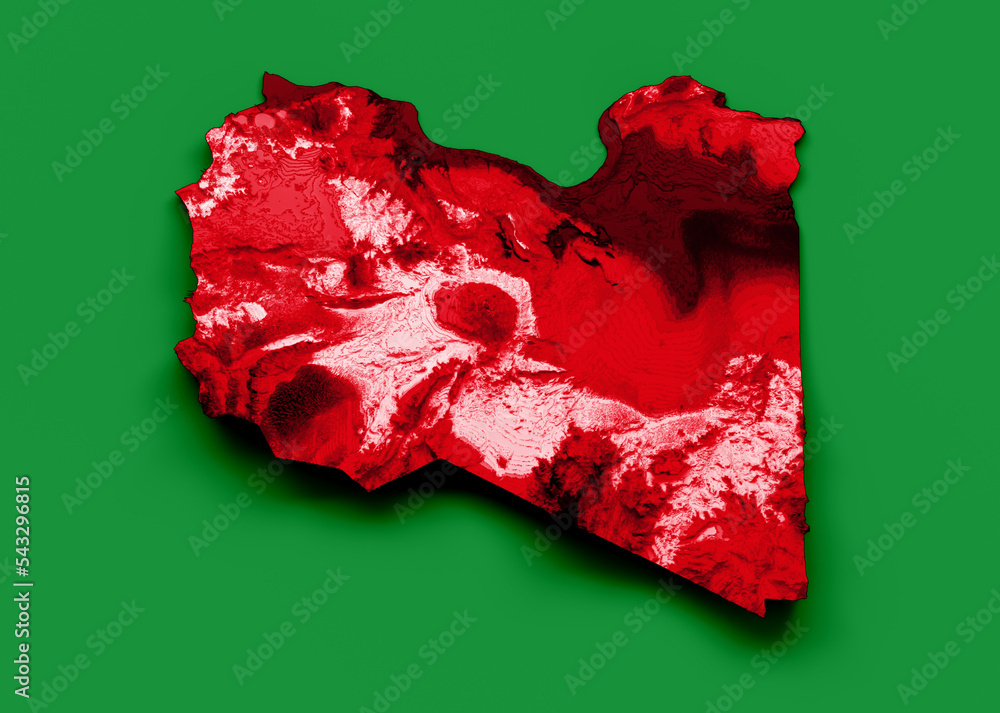 Libya map with the flag Colors Blue and Red Shaded relief map 3d ...