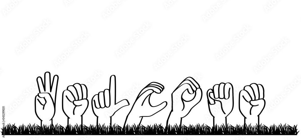 Deaf sign language WELCOME. line patern background. Vector icon or ...