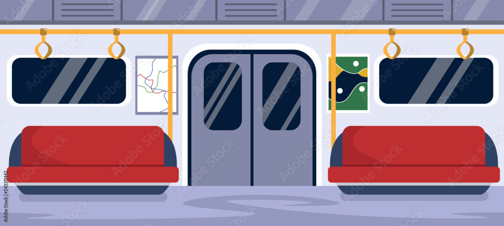 Vector illustration of modern interior subway cabins. Cartoon interior ...