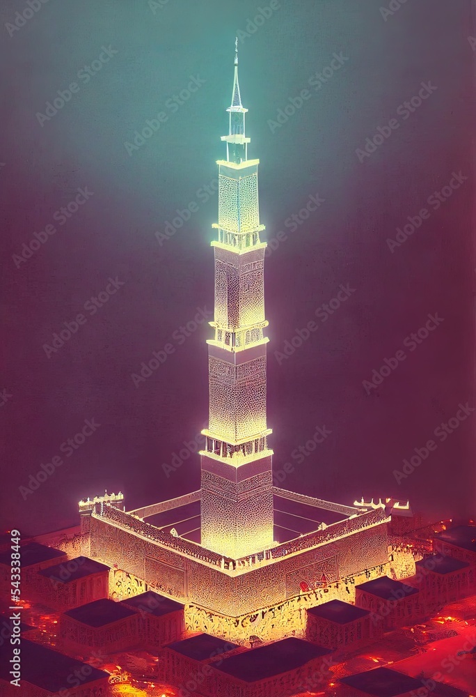 Стокова ілюстрація Kaaba, Abraj Al Bait Towers, Masjid Al Haram On ...