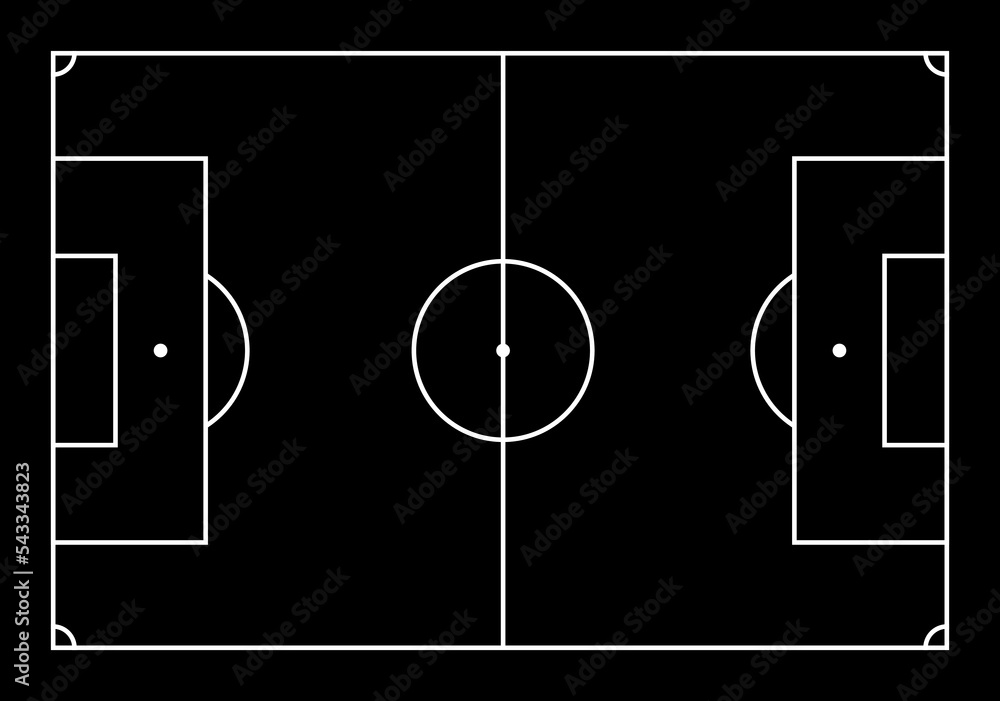 Vector illustration of Football field arena in black and white ...