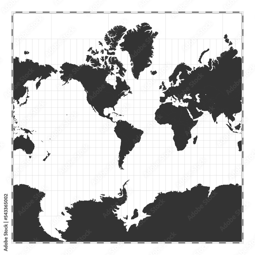 Vector world map. Spherical Mercator projection. Plan world ...