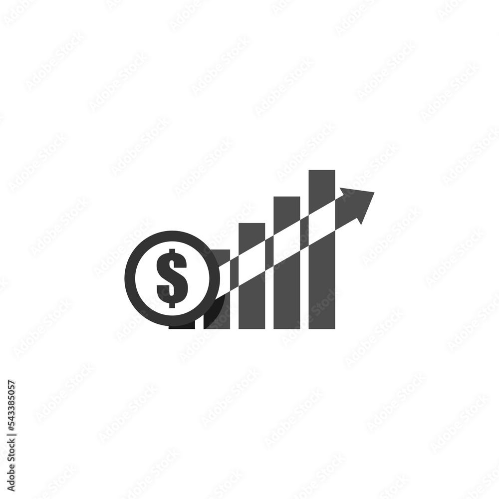 Dollar increase icon. Money symbol with arrow stretching rising up ...
