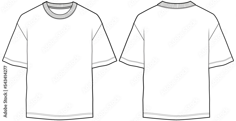 oversize crew neck t shirt flat sketch vector illustration mens short ...