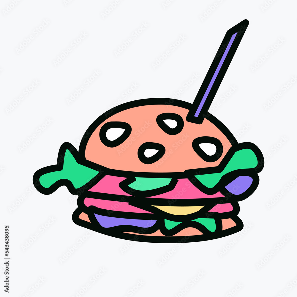 Burger cartoon pin in 80s 90s pop art. Fashion modern stiker with cute ...