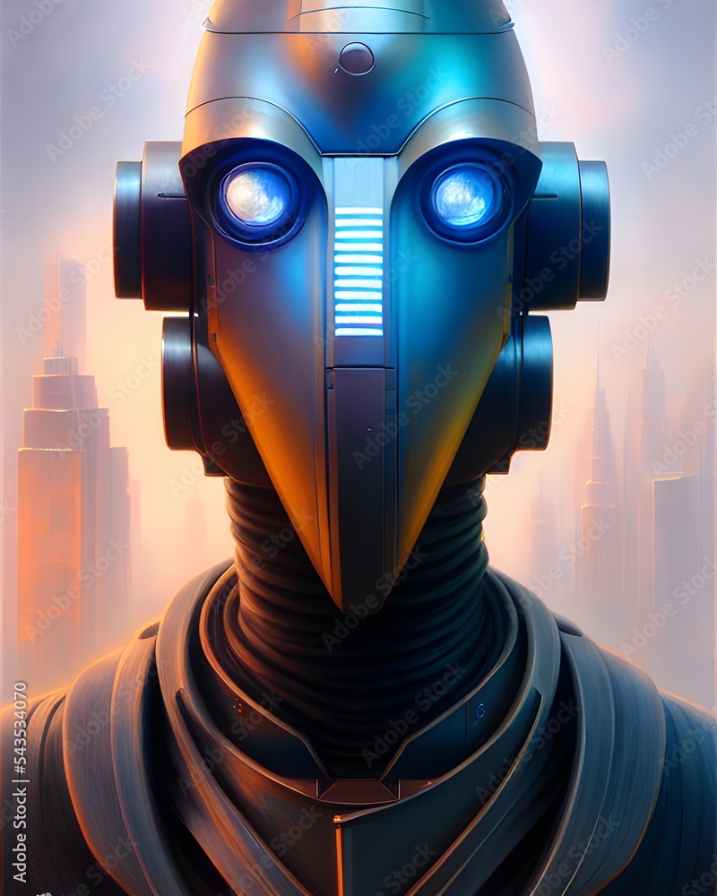a cyberpunk gas mask robot character, apocalypse concept art Stock ...
