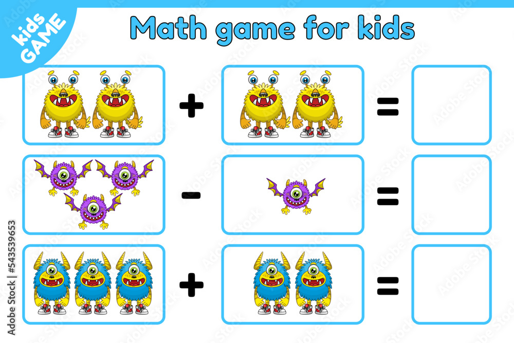 Mathematical educational game for children. Addition and subtraction ...