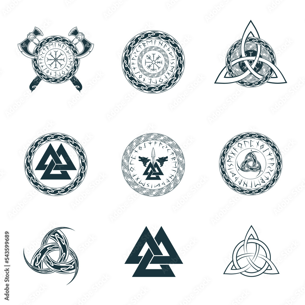 Viking symbols collection. Isolated set of nine pagan norse sign ...