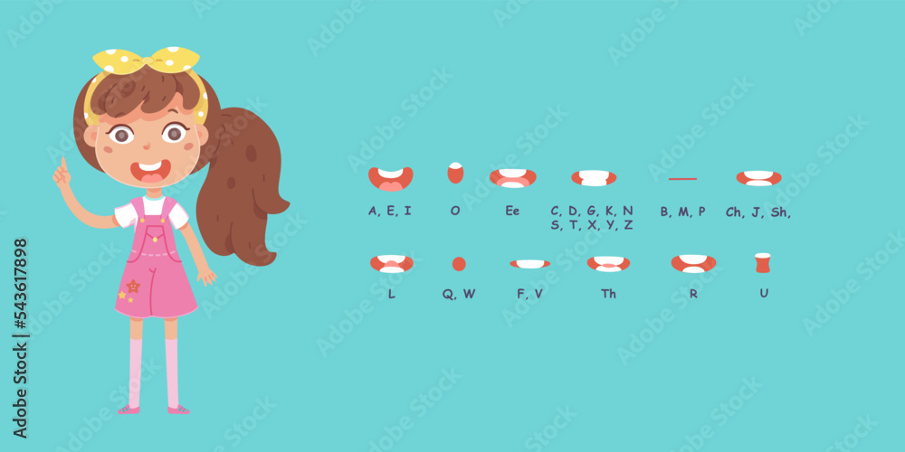 Mouth animation set for girl character vector illustration. Cartoon ...