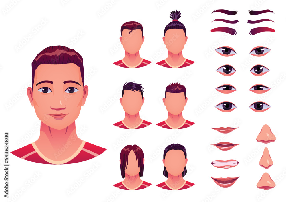 Boy and girl face construction, avatar creation with different head ...