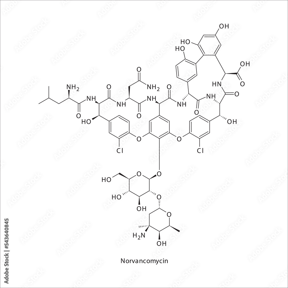 Norvancomycin flat skeletal molecular structure Glycopeptide antibiotic ...