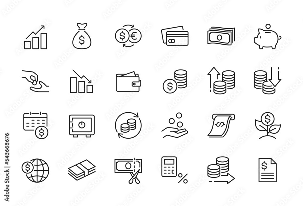 Money management related icon set - Editable stroke, Pixel perfect at ...