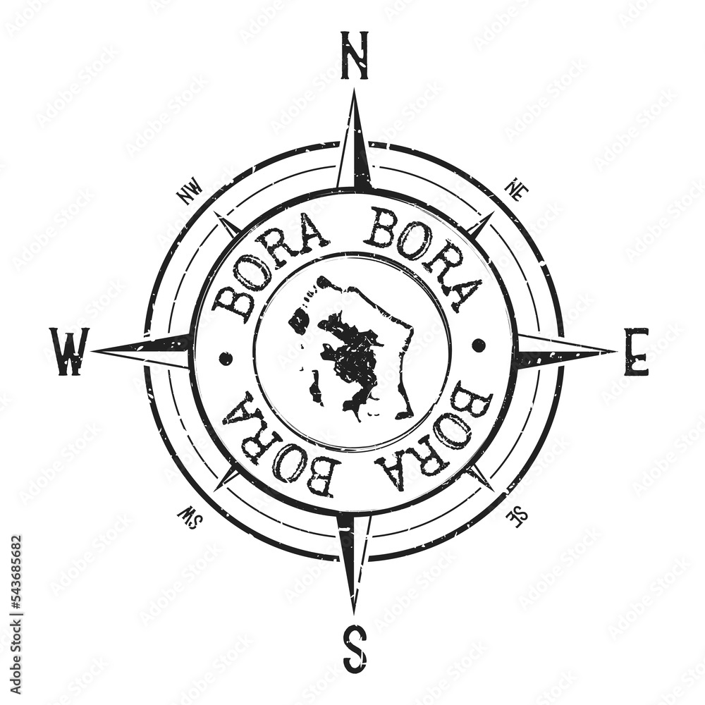 เวกเตอร์ Stock Bora-Bora, French Polynesia Stamp Map Compass Adventure ...