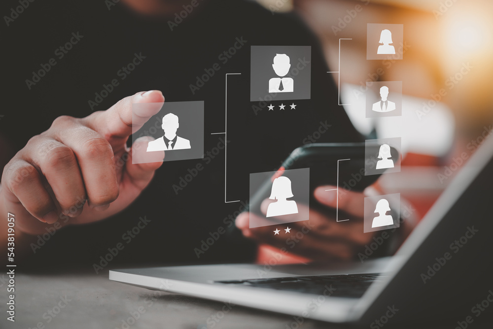 Human resources manager working with HR organizational diagram mindmap ...