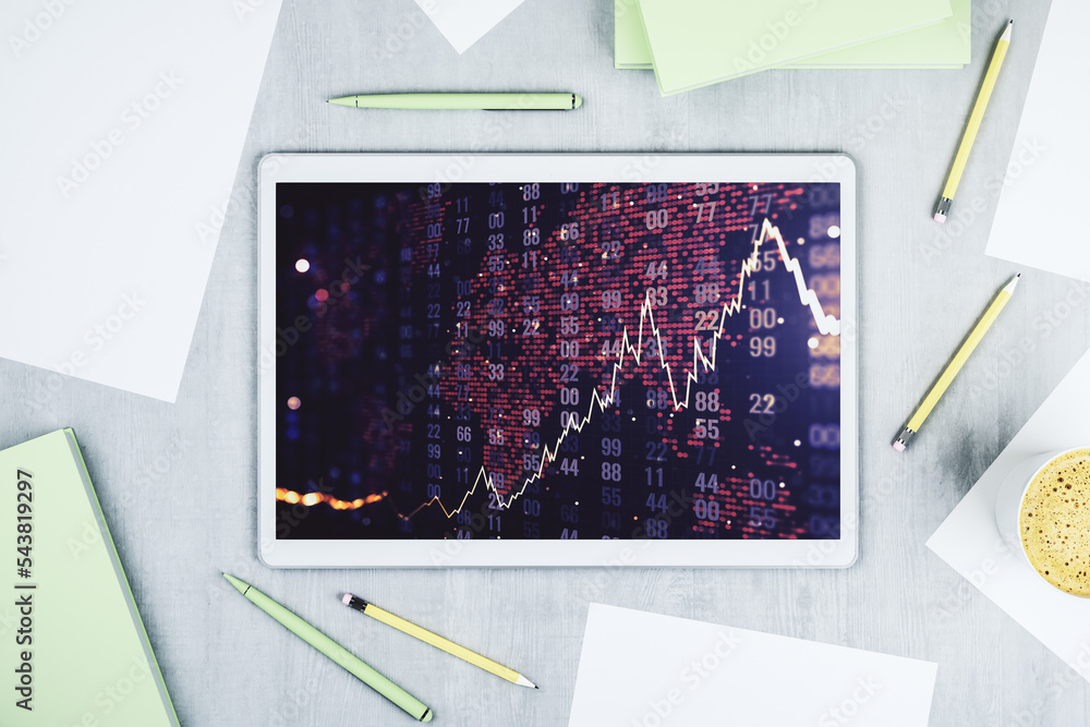 Modern digital tablet monitor with abstract creative financial chart ...