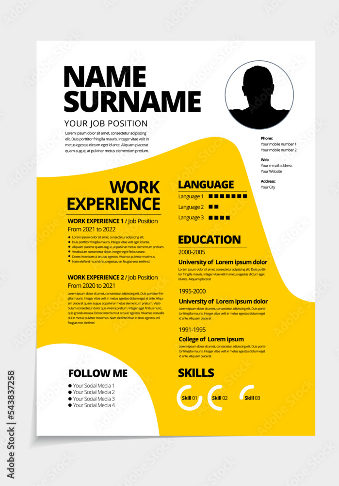 Resume design template minimalist cv. Business layout vector for job ...
